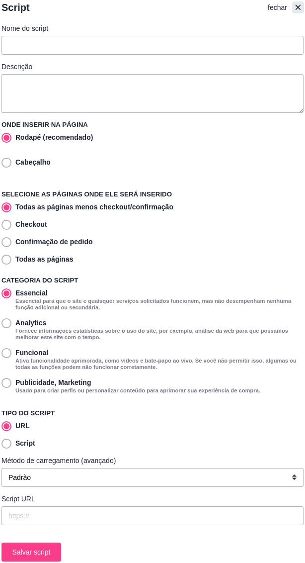 Adicionando Scripts na sua loja virtual – Bagy