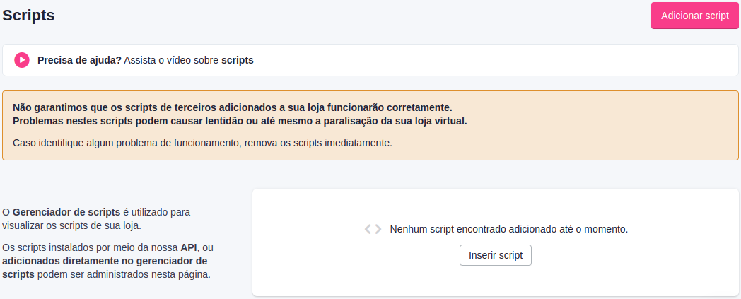 Adicionando Scripts na sua loja virtual – Bagy